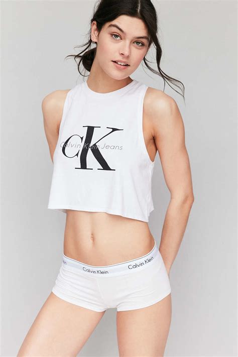 Lyst Calvin Klein Cropped Tank Top In White