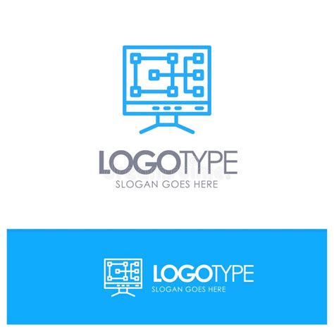 Computer Construction Repair Blue Outline Logo Place For Tagline Stock Vector Illustration