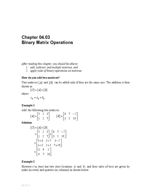 04 03 Binary Matrix Operations Pdf Matrix Mathematics Abstract