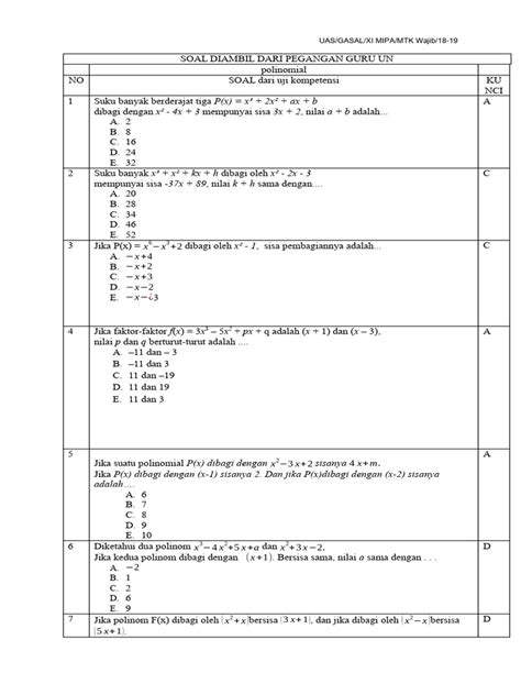 Soal Polinom Dan Matriks Pdf