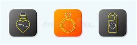 Set Line Bottle With Love Potion Wedding Rings And Please Do Not