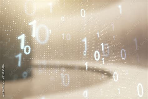 Abstract Virtual Binary Code Hologram On Abstract Empty Interior Background AI And Machine
