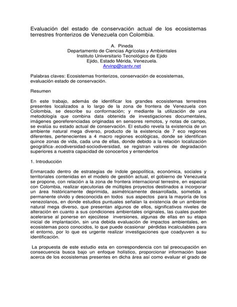 Evaluación Del Estado De Conservación Actual De Los Ecosistemas