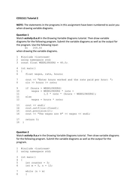 Cos1511tutorial2 Note Cos1511 Tutorial 2 Note The Statements In