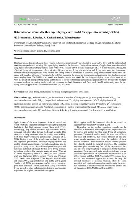 Pdf Determination Of Suitable Thin Layer Drying Curve Model For Apple Slices Dokumentips