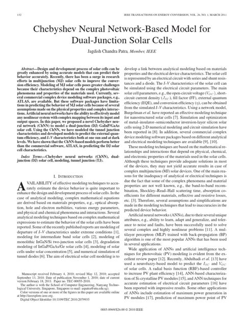 chebyshev neural network based model for dual junction solar cells