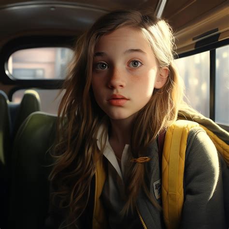 Premium Photo 3d Rendered Portrait Of A Young Girl In School Bus
