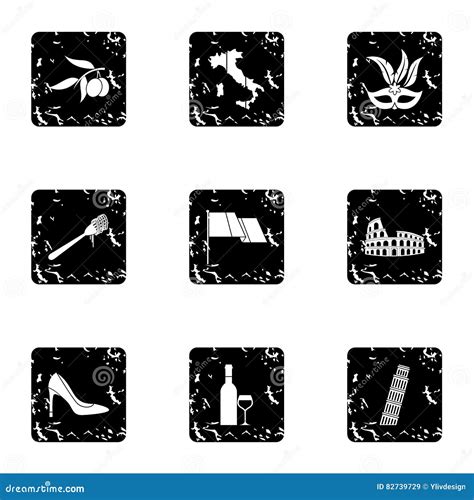 Holiday In Italy Icons Set Grunge Style Stock Vector Illustration Of Exterior Grunge