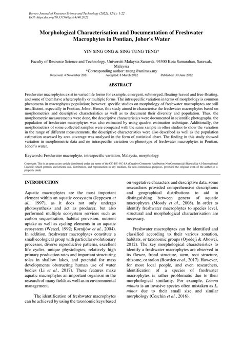 Pdf Morphological Characterisation And Documentation Of Freshwater Macrophytes In Pontian