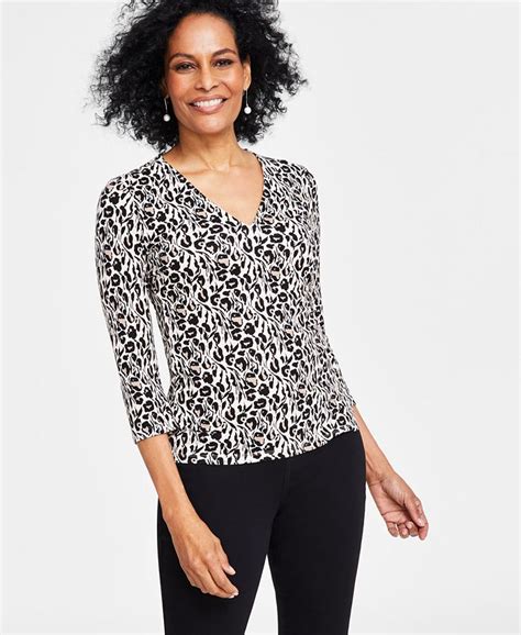 Inc International Concepts Womens Printed Ribbed Top Created For