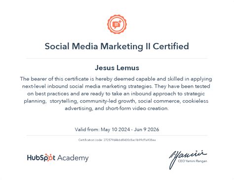 Hubspot Academy Social Media Marketing Certification Ii Certification