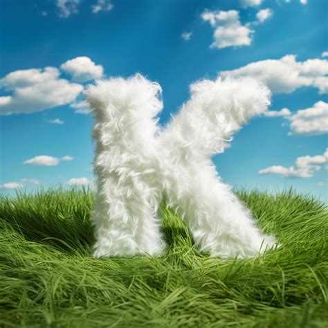 View Of 3d Letter K With White Feathers In Grass Ai Generated Image