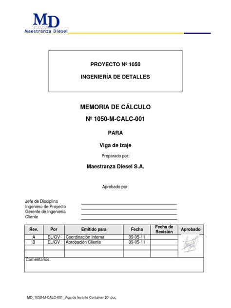 Md 1050 M Calc 001 Viga De Levante Container 12 Pdf Ciencias
