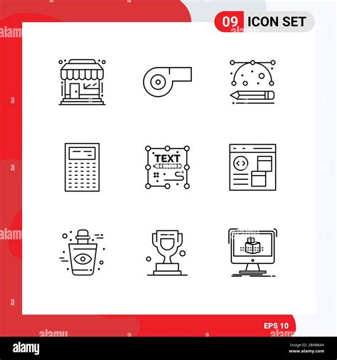 Group Of 9 Modern Outlines Set For Page Creative Development Tools Copywriting Device