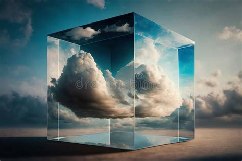 Cloud Storage Concept White Cloud Storage System Clouds In Glass Cube