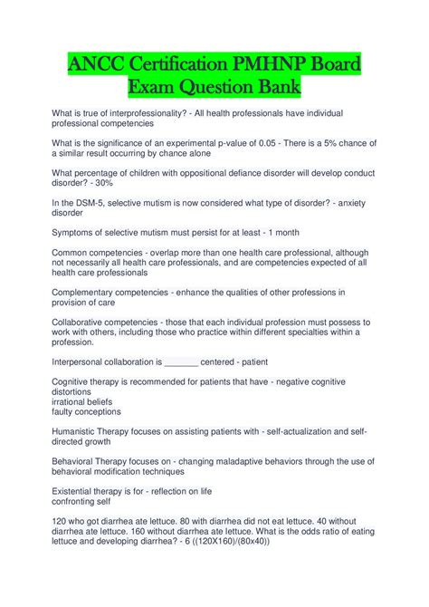 Ancc Certification Pmhnp Board Exam Question Bank And Verified Answers