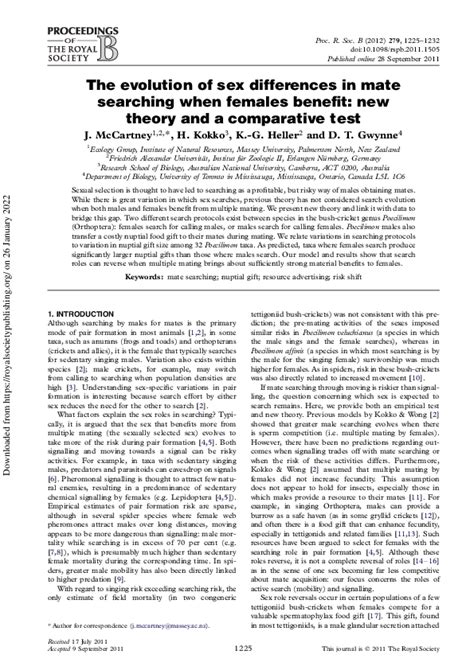Pdf The Evolution Of Sex Differences In Mate Searching When Females