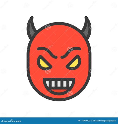 Smile Devil Face Halloween Character Editable Stroke Stock Vector