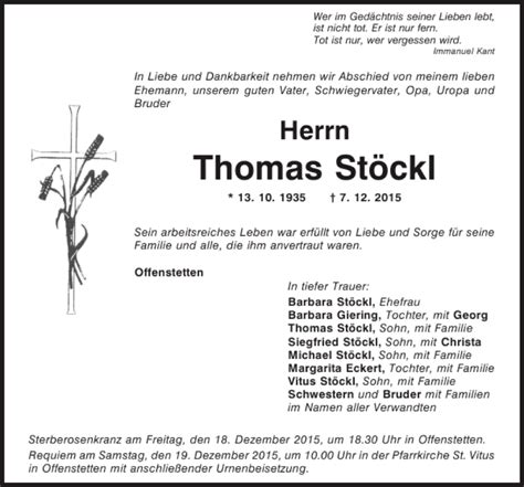 Traueranzeigen von Thomas Stöckl Mittelbayerische Trauer