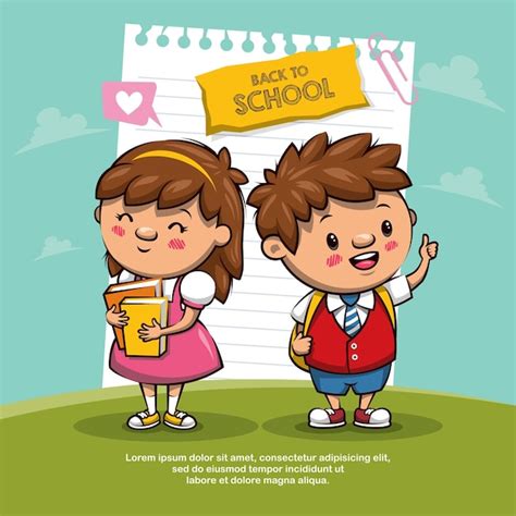 학교에 다시 오신 것을 환영합니다 귀여운 학교 아이 만화 그림 프리미엄 벡터