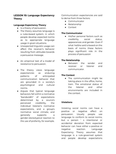 Lesson 10 Language Expectancy Theory Pdf