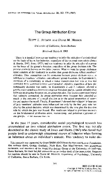 Pdf The Group Attribution Error 1