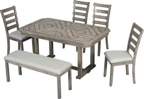 Igeman 6 Piece Rubber Wood Dining Table Set With Beautiful Wood Grain