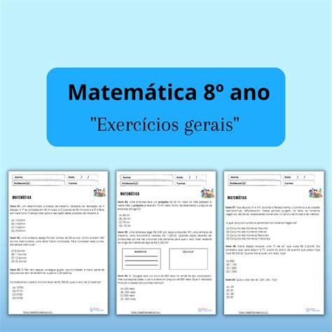 Matemática 8º Ano Exercícios Gerais Desafios Matemáticos