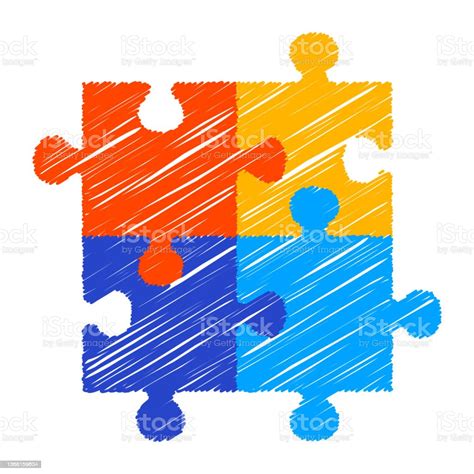 세계 자폐증 인식의 날 월 다채로운 퍼즐 벡터 디자인 손으로 그린 기호 자폐증의 상징 스케치 의료 플랫 일러스트 의료 스케치에