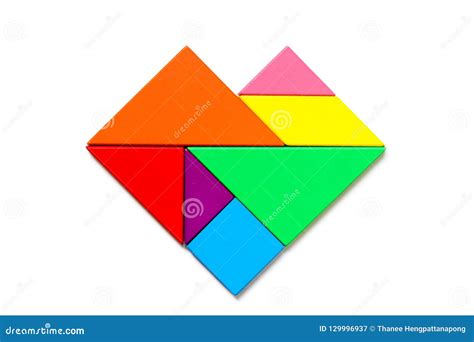 Головоломка Tangram цвета деревянная в форме сердца на белой