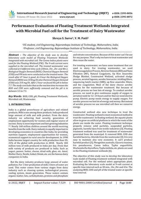 Performance Evaluation Of Floating Treatment Wetlands Integrated With Microbial Fuel Cell For