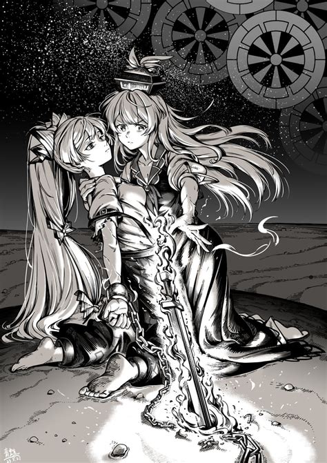 Fujiwara No Mokou And Kamishirasawa Keine Touhou Drawn By Qingwachi