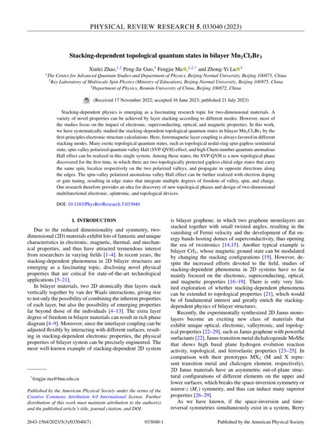 Pdf Stacking Dependent Topological Quantum States In Bilayer Mn 2 Cl