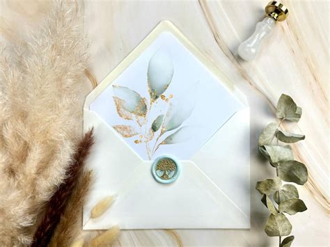 Sage Green Wedding Invitation Template Greenery And Gold Wedding