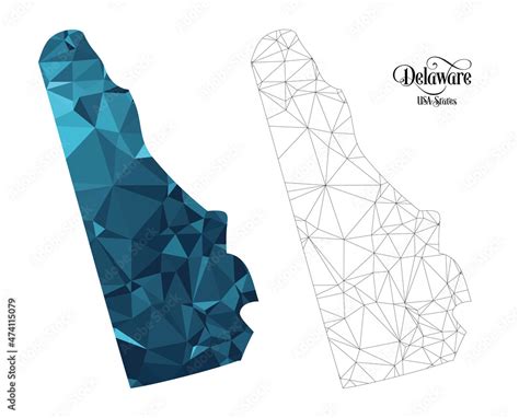 Low Poly Map Of Delaware State Usa Polygonal Shape Vector