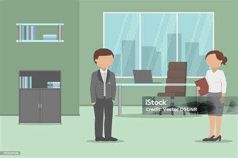 Vetores De Chefe E Sua Secretária No Escritório Ilustração Do Vetor E