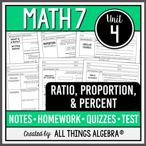 Math 7 Unit 4 Ratios Proportions Percents All Things Algebra