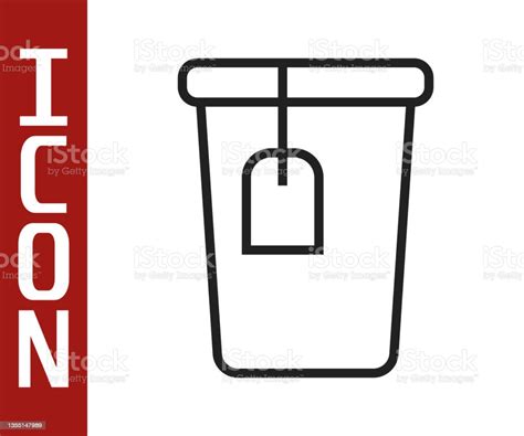 Schwarze Linie Tasse Mit Teebeutelsymbol Isoliert Auf Weißem