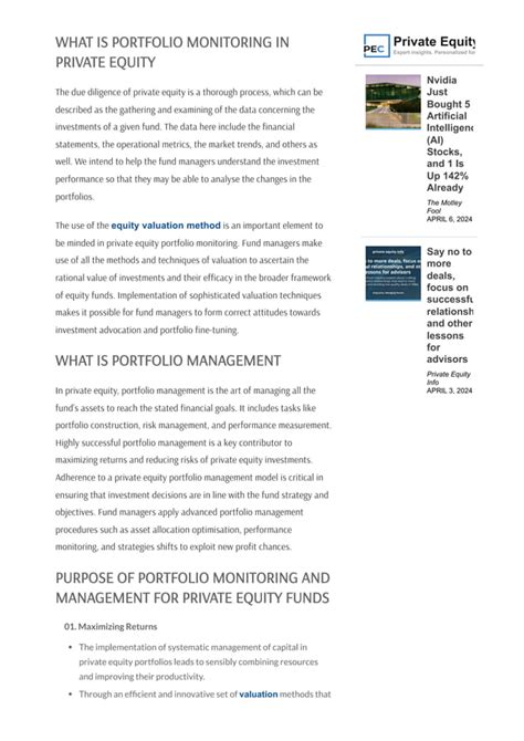 Strategies For Successful Private Equity Portfolio Monitoring Pdf