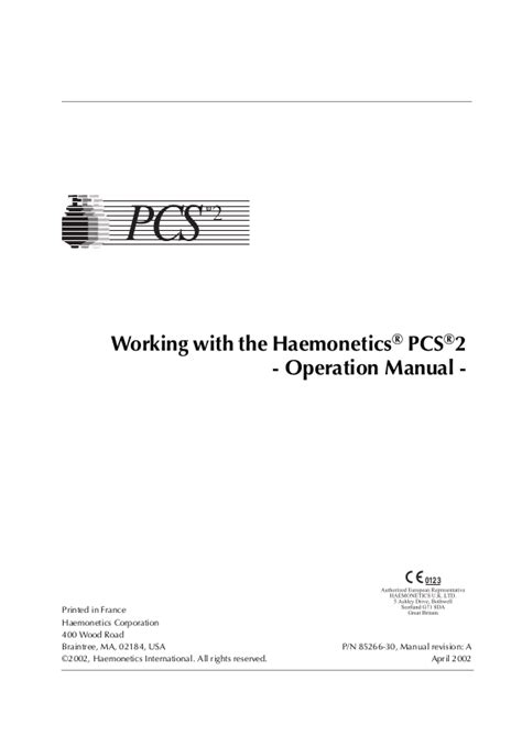 Haemonetics Pcs2 Operation Manual