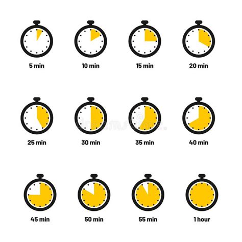 Set Of Timer Clock Faces And Stopwatch Icons The Countdown Timer Displays Hours And Minutes