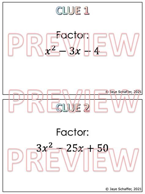 Factoring Quadratics Review Clue Mystery Task Cards Activity Made By