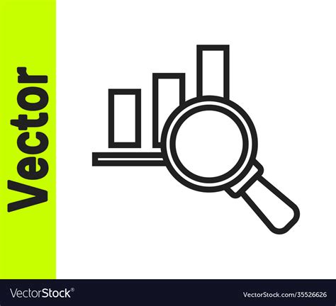 Black Line Magnifying Glass And Data Analysis Icon