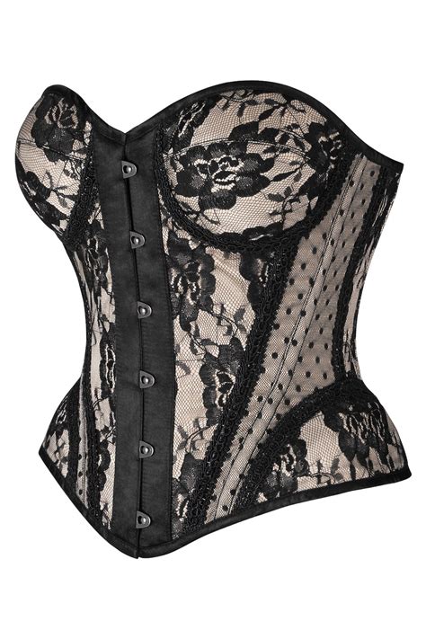 Daisy Corsets Top Drawer Nude Wblack Lace Steel Boned Underwire