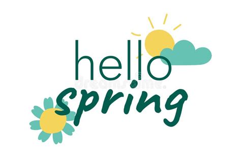 Hello Spring Flower Sun Cloud Banner With Greeting Text Doodle