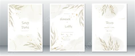 Wedding Invitation Card Template Watercolor Background With Green Leaf