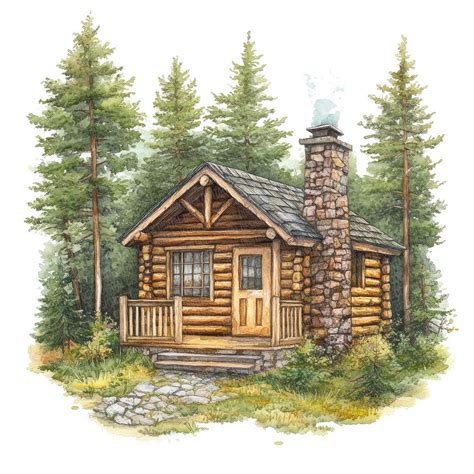 Log Cabin Png Clipart 12x Rustic Cabin Watercolor Illustration Forest