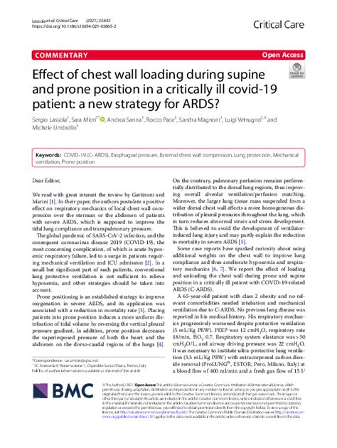 Pdf Effect Of Chest Wall Loading During Supine And Prone Position In