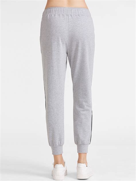 Heather Knit Contrast Panel Drawstring Sweatpants Sheinsheinside