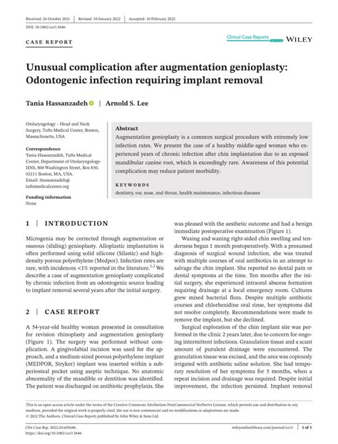 Pdf Unusual Complication After Augmentation Genioplasty Odontogenic